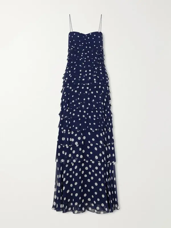 Saloni Niki Polka-dot Chiffon Gown