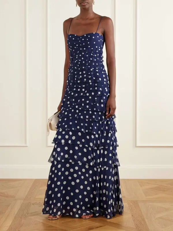 Saloni Niki Polka-dot Chiffon Gown