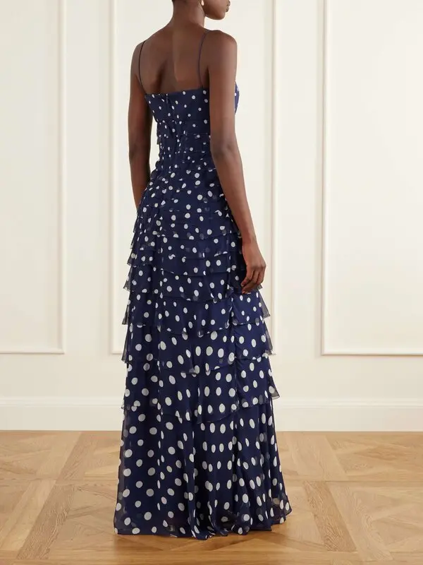 Saloni Niki Polka-dot Chiffon Gown