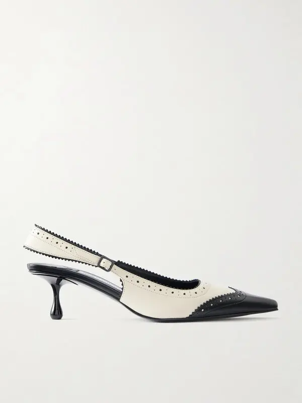 JIMMY CHOO Amel 50 Two-tone Leather Slingback Pumps - White