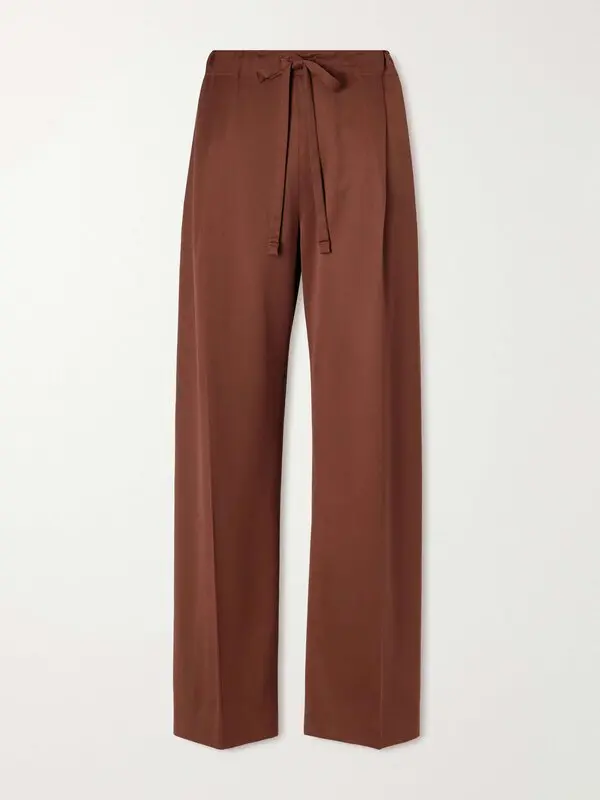 Another Tomorrow Pleated Wool-blend Straight-leg Pants - Brown