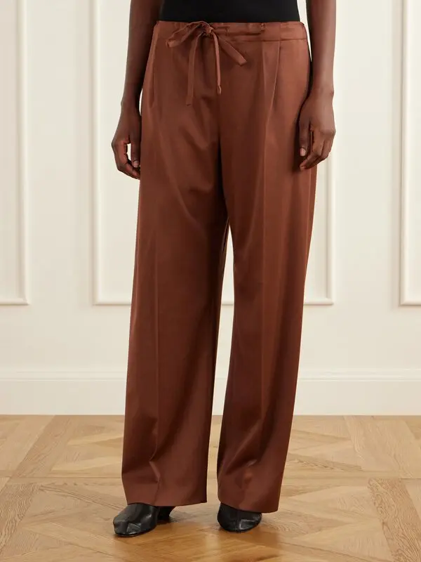Another Tomorrow Pleated Wool-blend Straight-leg Pants