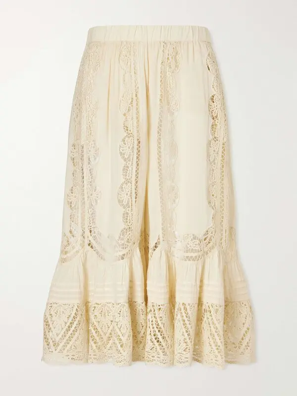 Sea Vali Gathered Embroidered Cotton-blend Wide-leg Pants - Cream