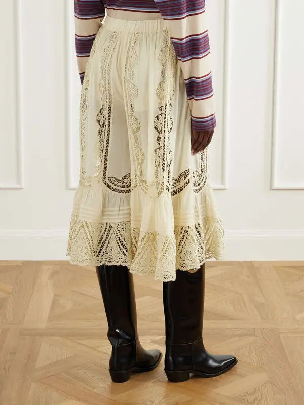 Sea Vali Gathered Embroidered Cotton-blend Wide-leg Pants