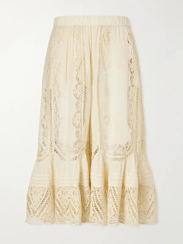 Sea Vali Gathered Embroidered Wide-leg Pants - Neutrals