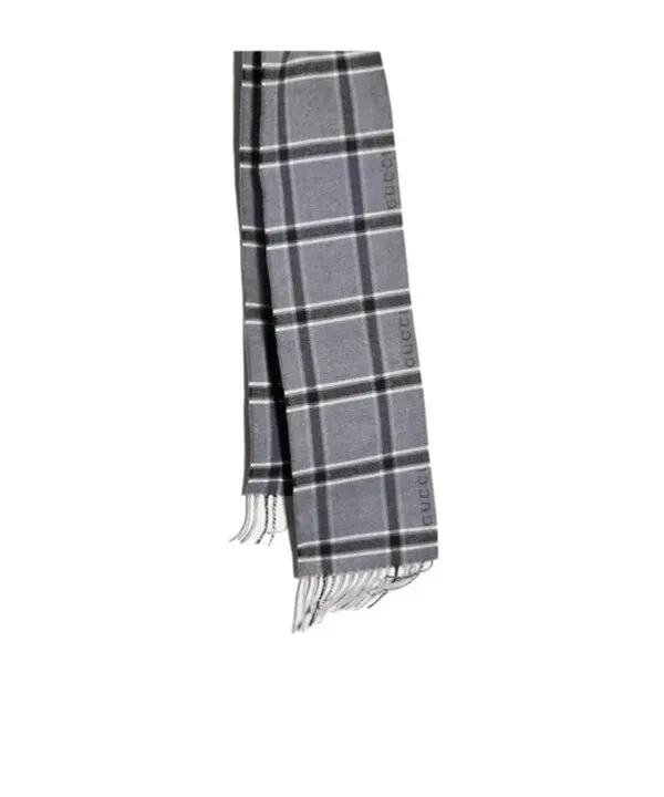 Gucci Tartan Wool Cashmere Scarf - Black/light Gray