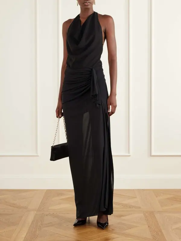 Alex Perry Tie-detailed Gathered Jersey Maxi Skirt