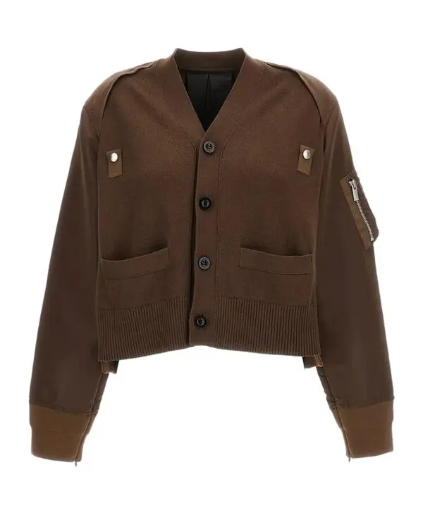 Sacai V-neck Bomber Jacket - Brown