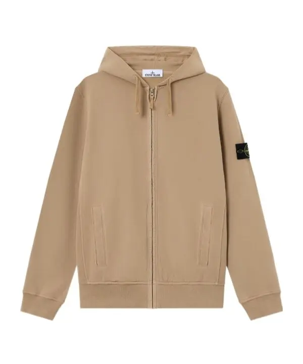 Stone Island Regular-fit Zip-up Hooded Sweatshirt With Ribbed Inserts - Biscuit
