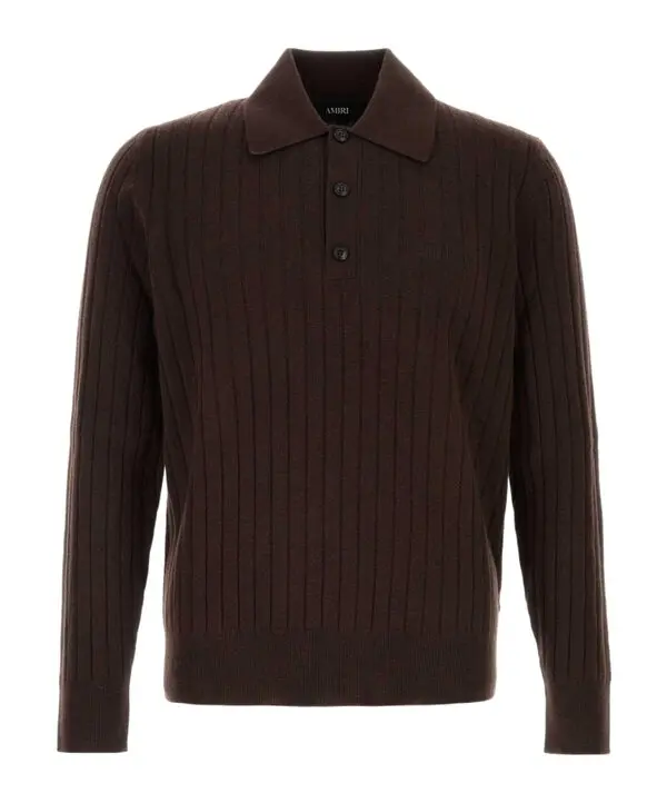 Amiri Ribbed-knit Long-sleeve Polo Shirt - Brown