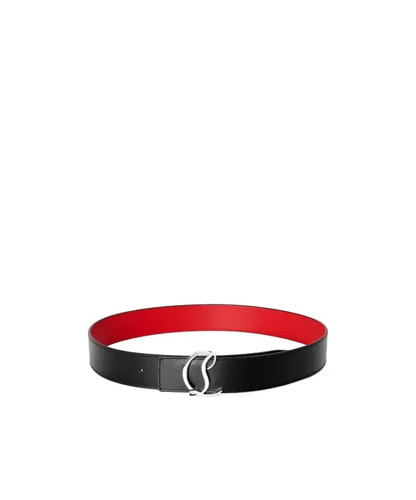 CHRISTIAN LOUBOUTIN Logo Buckle Leather Belt - Black