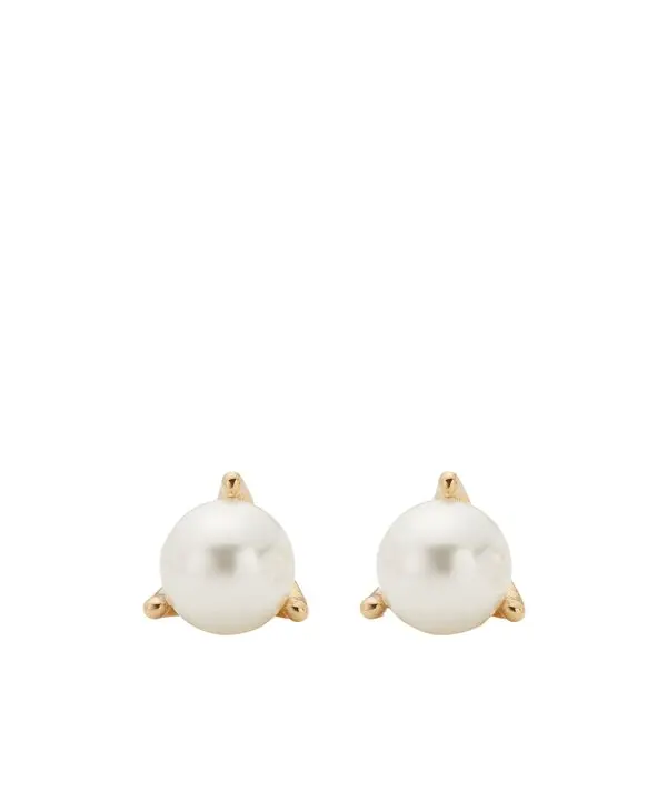 Kate Spade New York Gold Threeprong Pearl Stud Earrings - White