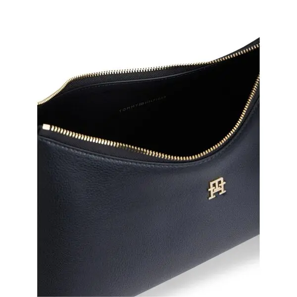 Tommy Hilfiger Leather Shoulder Bag With Gold Tone Logo - Black