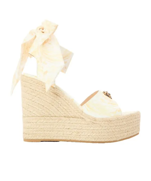 Versace Espadrille Wedge Sandals With Ribbon Tie
