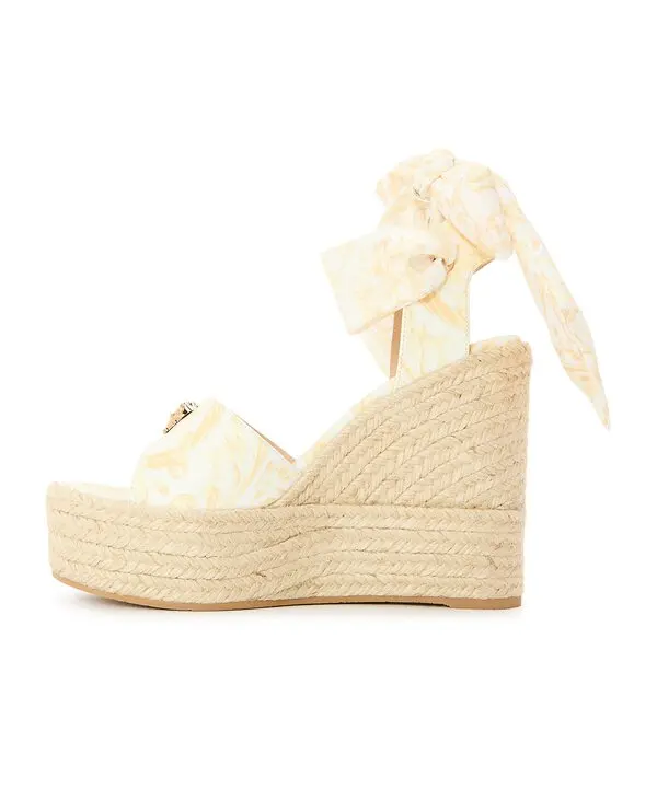 Versace Espadrille Wedge Sandals With Ribbon Tie