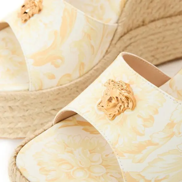 Versace Espadrille Wedge Sandals With Ribbon Tie