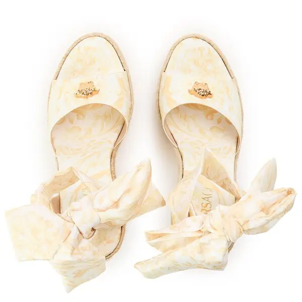 Versace Espadrille Wedge Sandals With Ribbon Tie