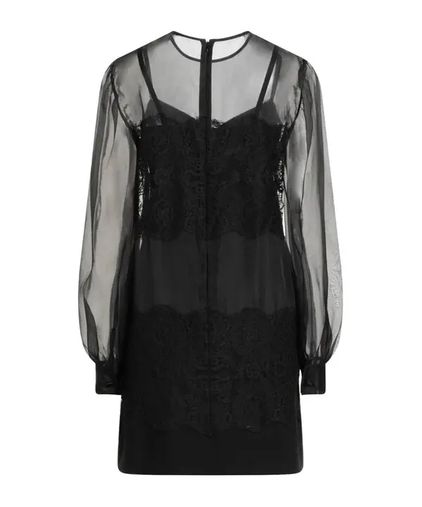 Dolce & Gabbana Chiffon Lace Long-sleeve Dress - Black