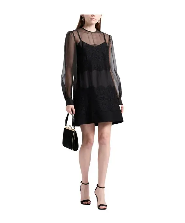 Dolce & Gabbana Chiffon Lace Long-sleeve Dress