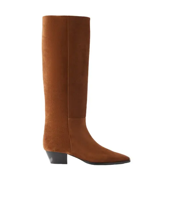 AeydĒ Solid Color Suede Knee Boots - Brown