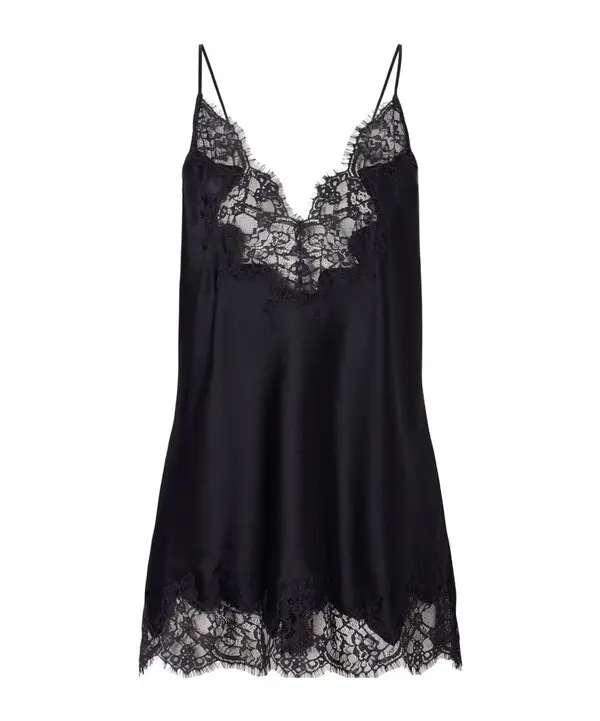 SKIMS Lace-trimmed Silk-blend Satin Slip Dress - Black
