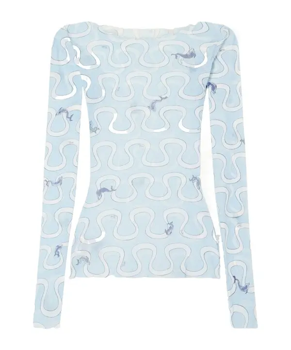 Emilio Pucci Printed Sheer Tulle Top - Blue