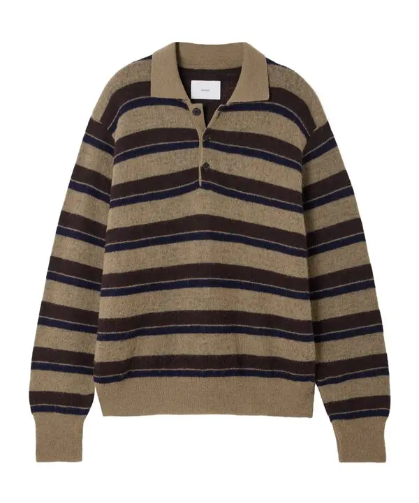 SSSTEIN Striped Brushed Knitted Polo Sweater
