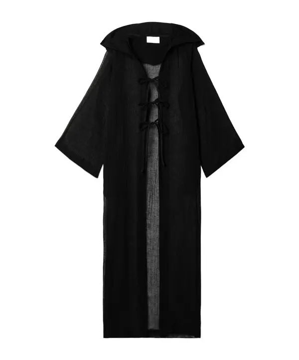 Lisa Marie Fernandez Hooded Crinkled Linen-blend Gauze Kaftan - Black