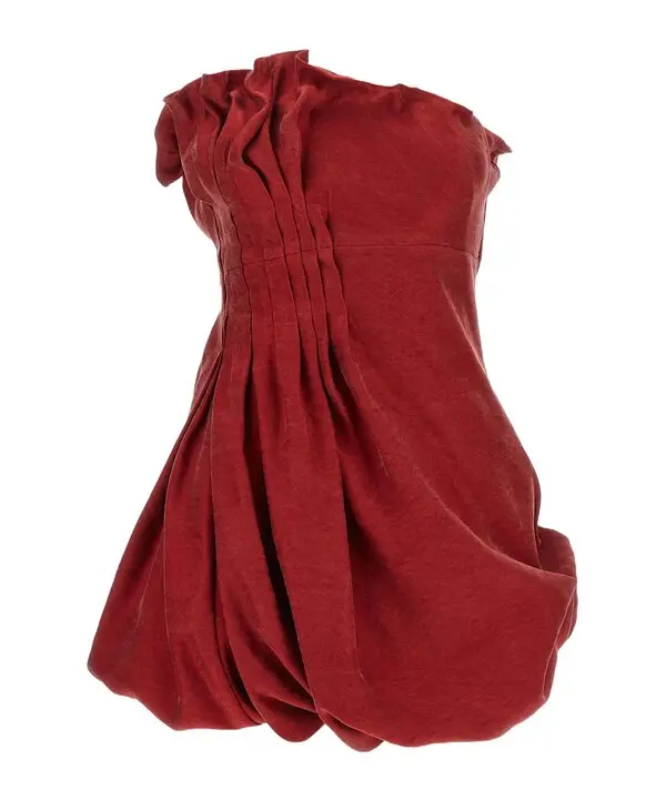Magda Butrym Asymmetric Pleated Silk Bubble Mini Dress - Red