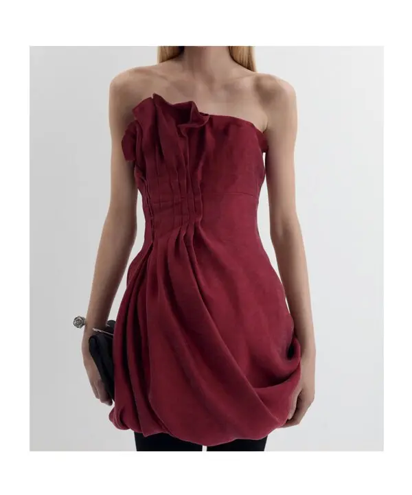 Magda Butrym Asymmetric Pleated Silk Bubble Mini Dress