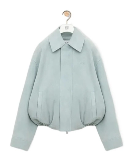 Loewe Drawstring Jacket In Suede Lambskin - Blue-gray