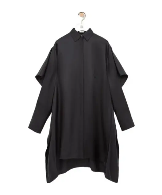Loewe Cape Dress In Silk - Black