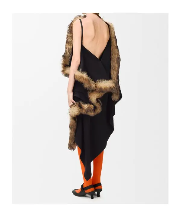 Loewe Asymmetrical Draped Viscose Blend Dress With Shearling Trim