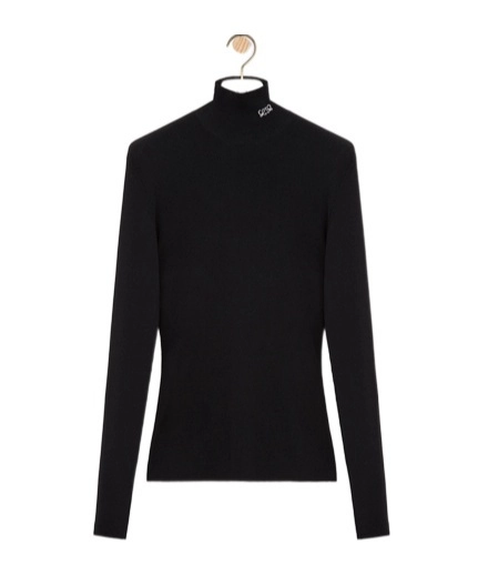 Loewe Ribbed Viscose Blend Turtleneck Top - Black