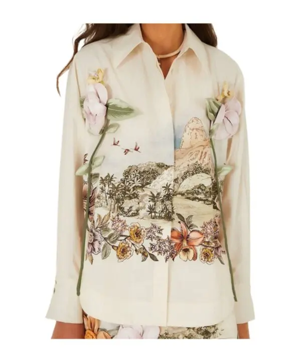 Farm Rio Toile De Rio Long Sleeve Shirt - Cream
