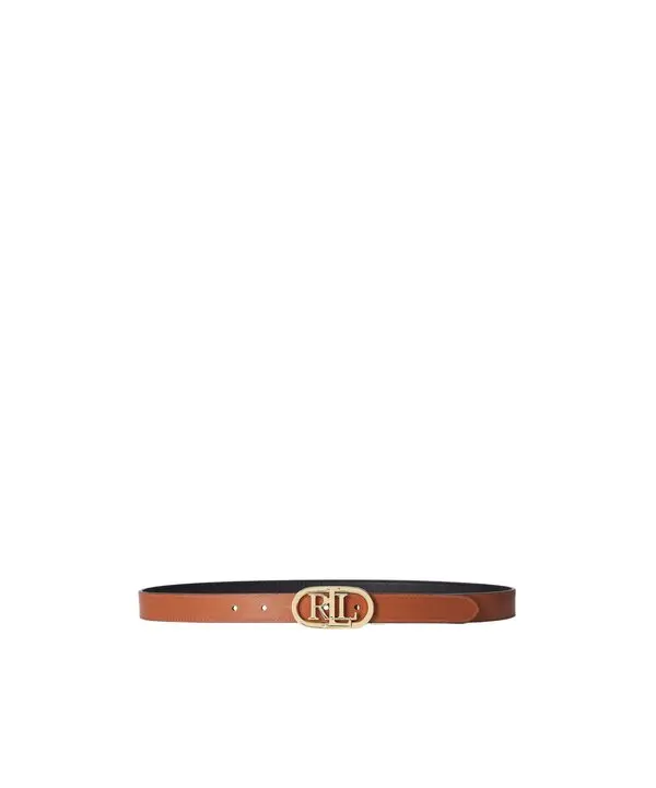 Ralph Lauren Oval-logo Reversible Leather Skinny Belt - Black