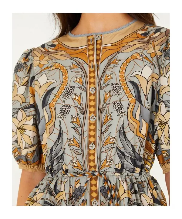 Farm Rio Stained Glass Beauty Drawstring Buttoned Blouse