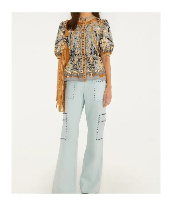 Farm Rio Stained Glass Beauty Drawstring Buttoned Blouse