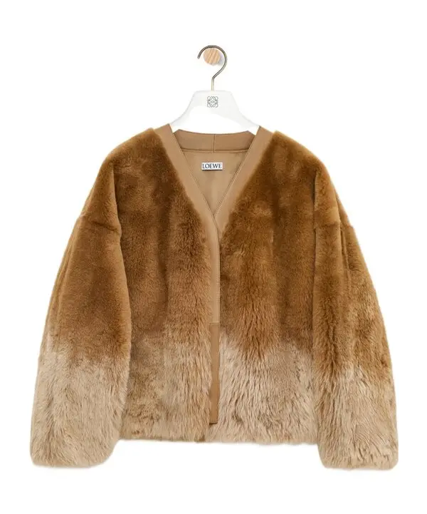 Loewe Cardigan In Shearling - Camel