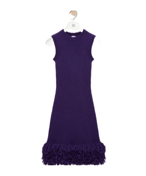 Loewe Sleeveless Wool Blend Dress With Fur Trim - Purple