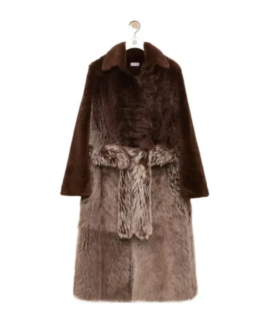 Loewe Coat In Shearling - Dark Brown