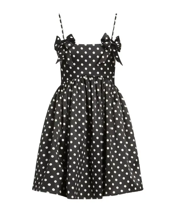 GANNI Polka Dot Square Neck Bow Dress - Black