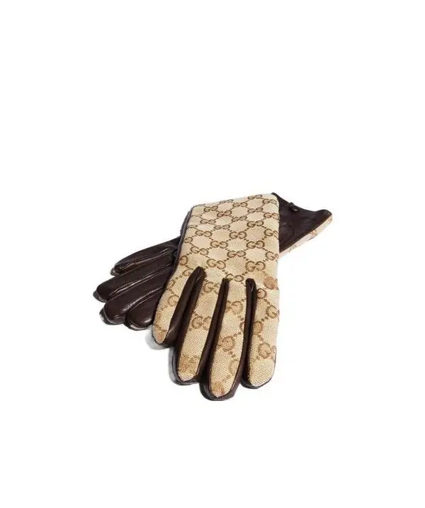 Gucci Gg Gloves - Beige/dark Brown