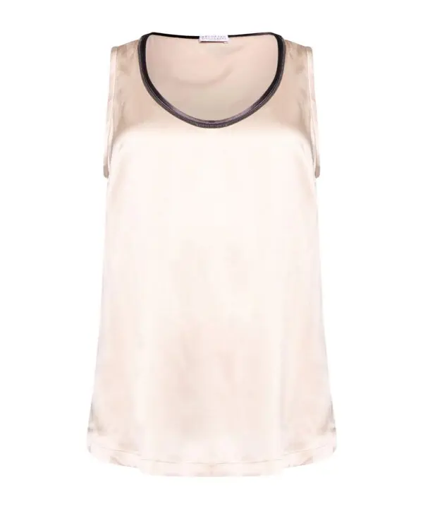 Brunello Cucinelli Sleeveless Crew-neck Solid Top - Beige