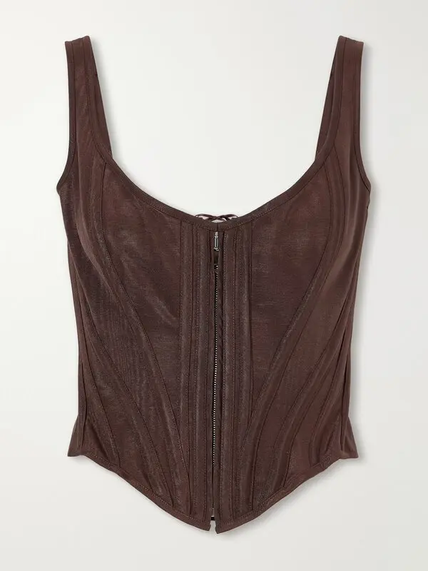 WIEDERHOEFT Venus Corset Paneled Twill Top - Brown