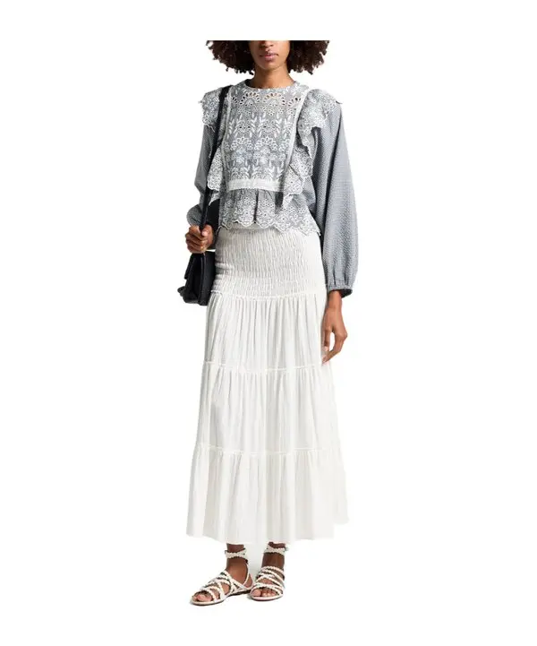 Max Mara Long-sleeved Plaid Shirt With Lace Trim And Ruffles