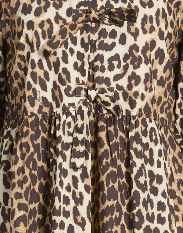 GANNI Leopard Print Short Sleeve Dress - Ivory