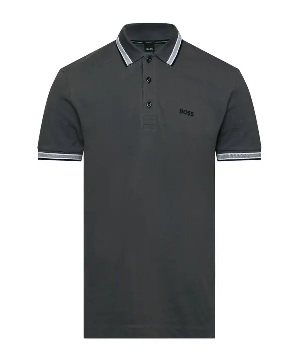 Hugo Boss Shortsleeve Polo Shirt With Stripedtrim Collar - Grey