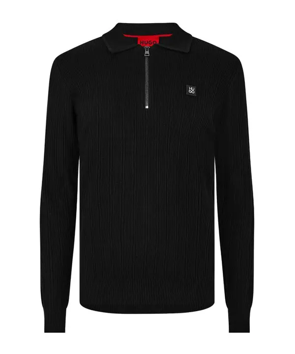 Hugo Boss Ribbed Knit Zip Up Polo Top