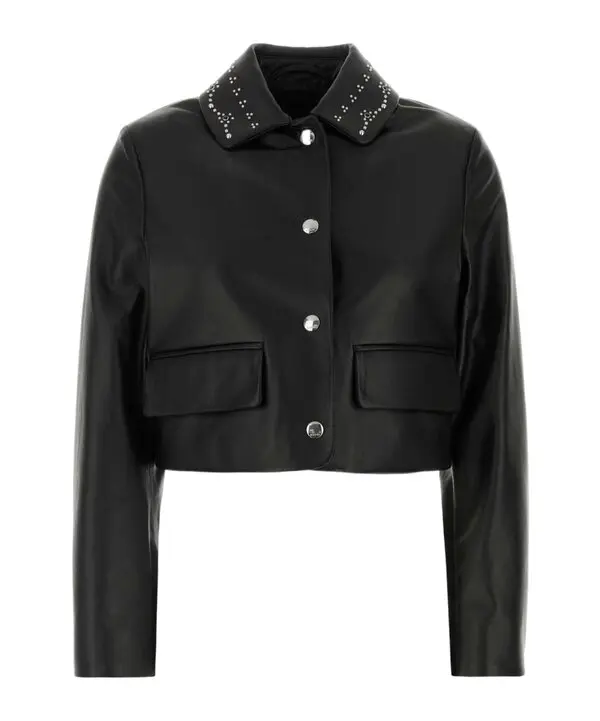 Marni Long-sleeved Leather Jacket With Studded Collar